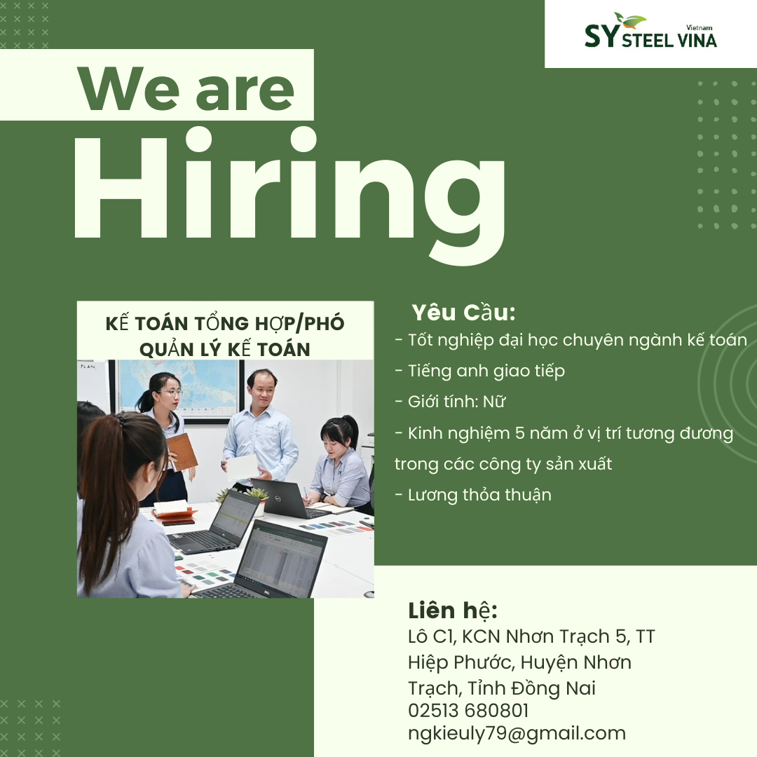 CÔNG TY CỔ PHẦN SYSTEEL VINA TUYỂN DỤNG KẾ TOÁN TỔNG HỢP/PHÓ QUẢN LÝ KẾ ...